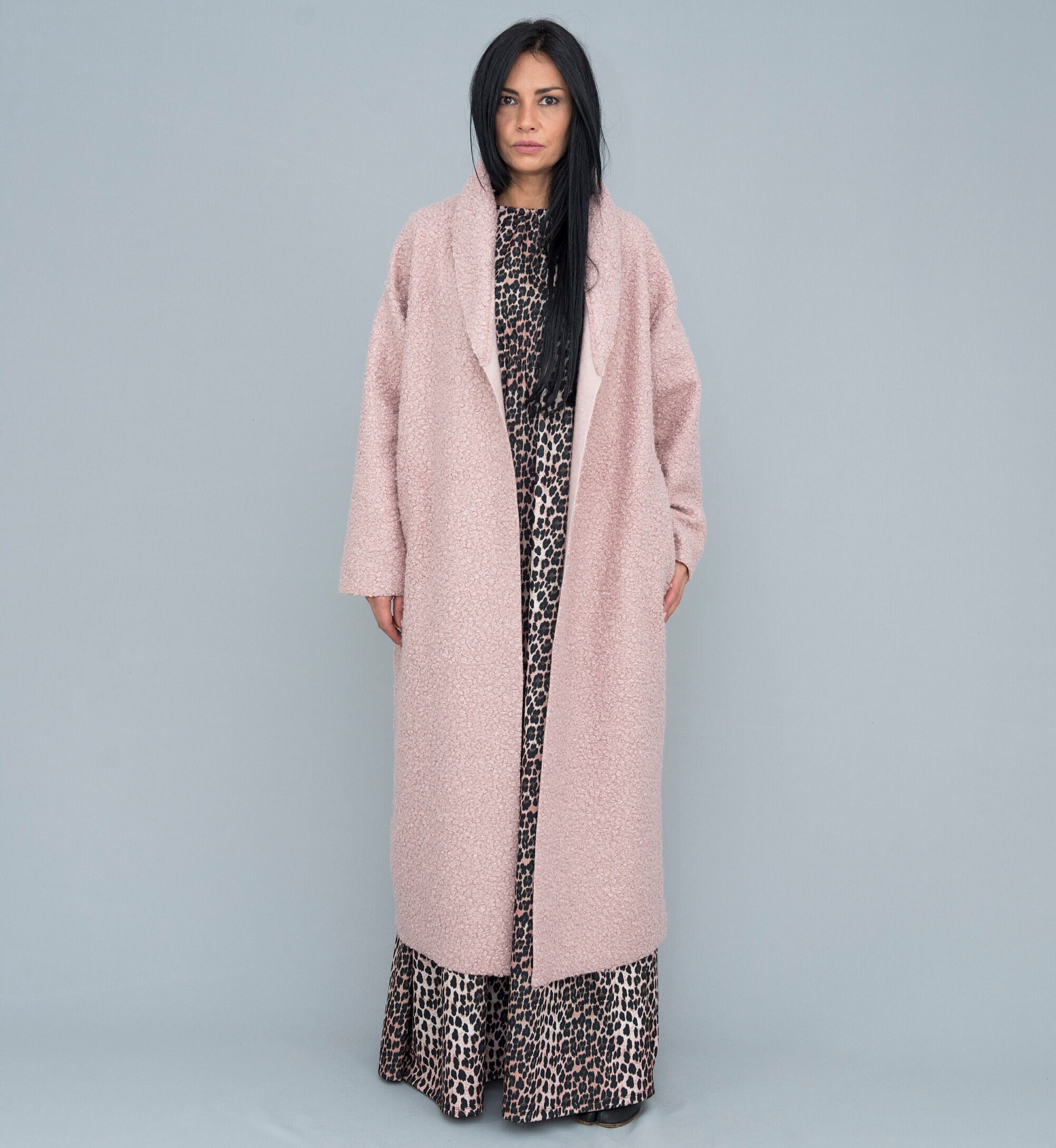 Buy Oversize Long Elegant Pink Wool Coat, Fuzzy Wool Trench Coat for ...